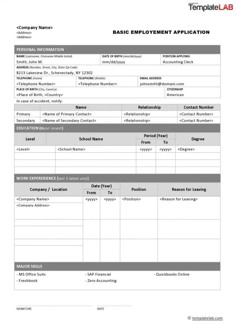 50 plantillas gratuitas de formularios de solicitud de empleo/empleo ...