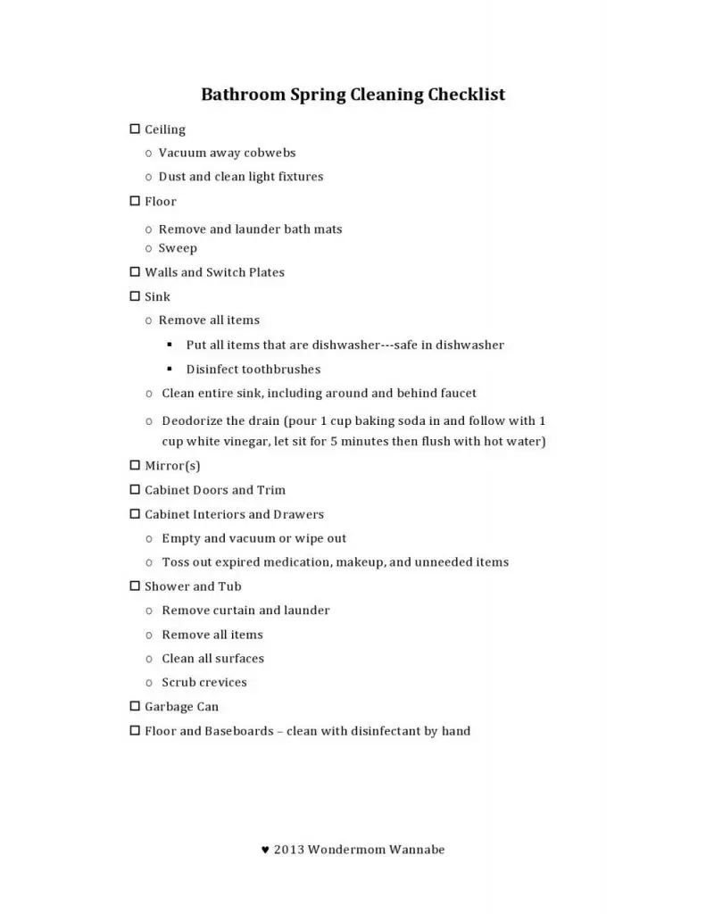 49 Listas de verificación de limpieza de baños imprimibles [Word ...