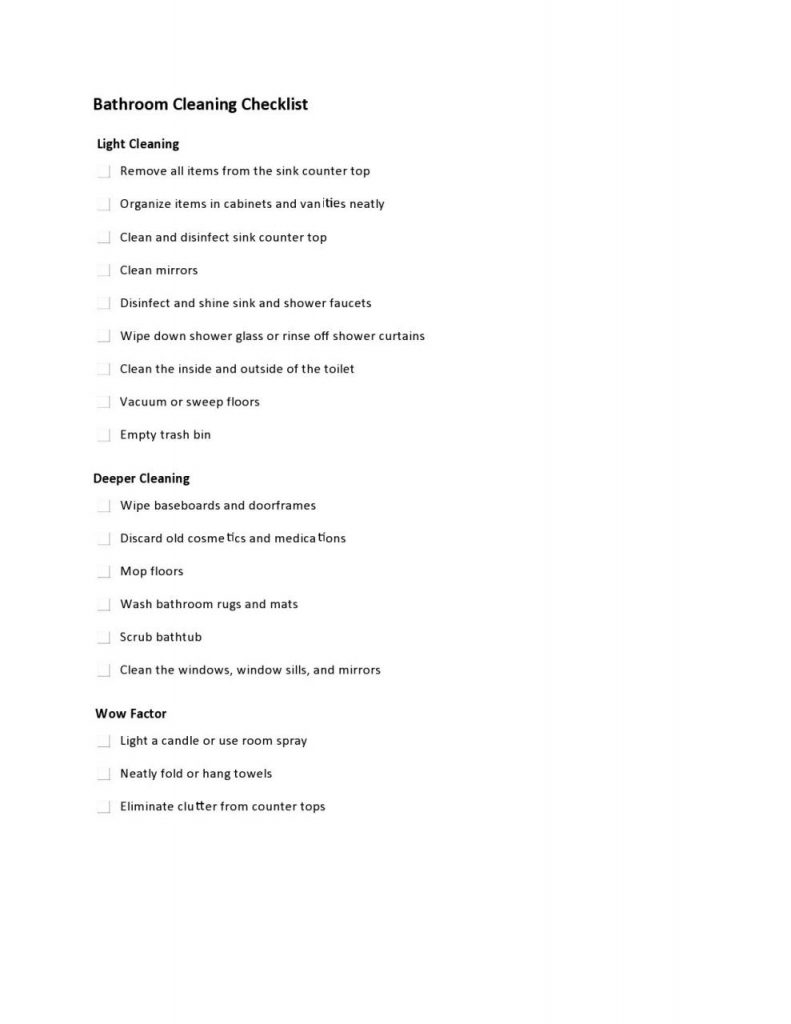 49 Listas de verificación de limpieza de baños imprimibles [Word ...