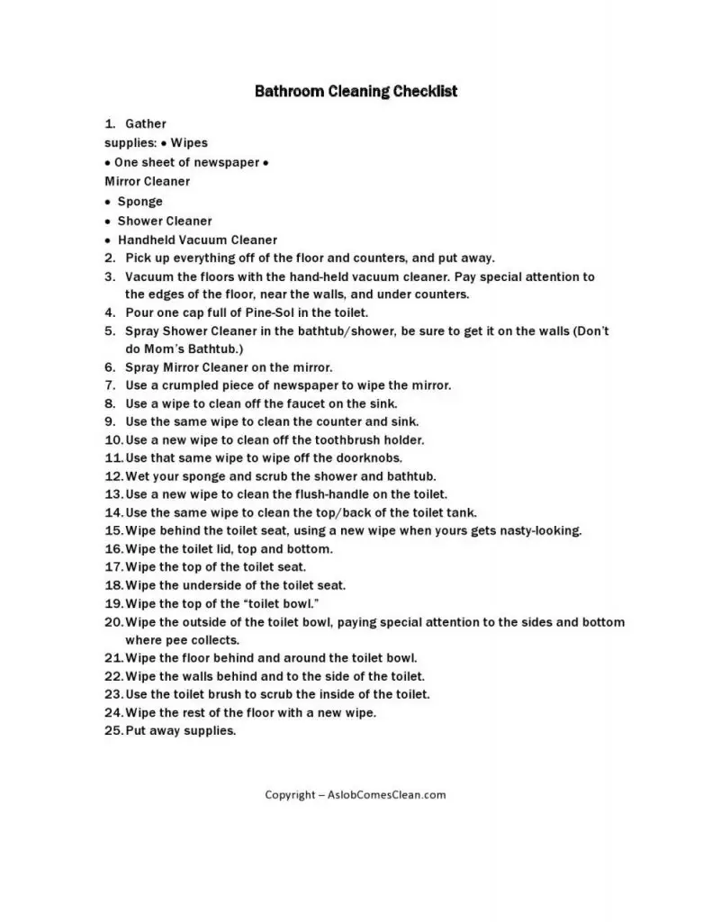 49 Listas de verificación de limpieza de baños imprimibles [Word ...