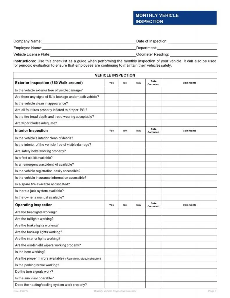 39 mejores formularios de inspección de vehículos (Lyft, Uber, etc.) - Mundo Plantillas