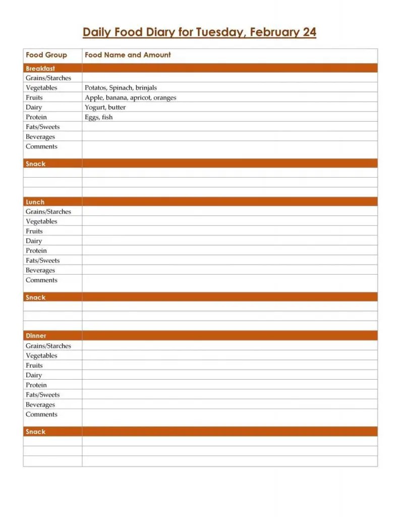 40 plantillas simples de diarios de alimentos y ejemplos de registros ...