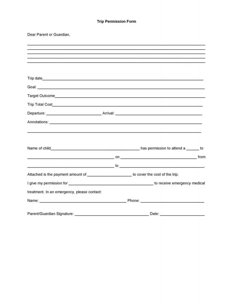 35 plantillas de comprobantes de permiso y formularios de excursiones ...
