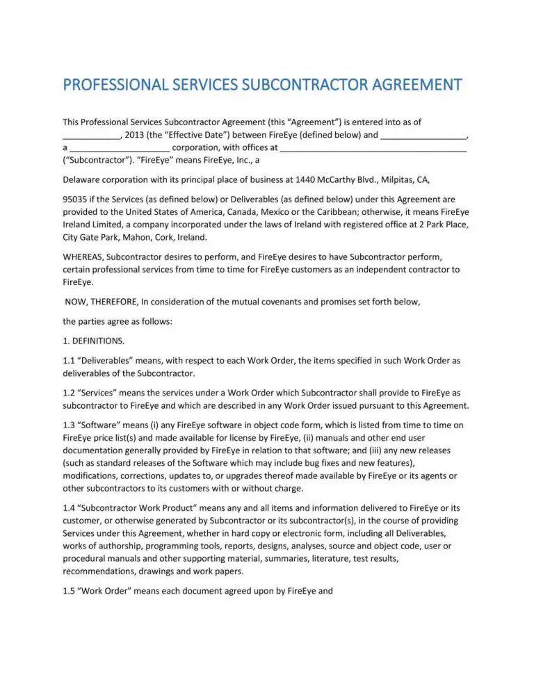 39 plantillas y muestras gratuitas de acuerdos de subcontratistas ...