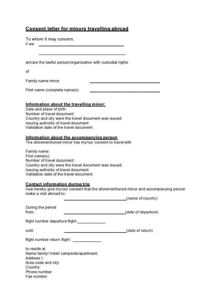 45 Formularios de consentimiento de viaje para niños (Word y PDF ...