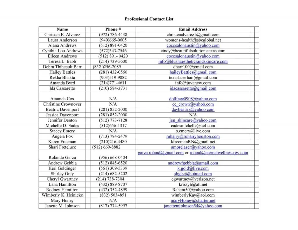 40 plantillas de listas de contactos de teléfono y correo electrónico [Word, Excel] - Mundo ...