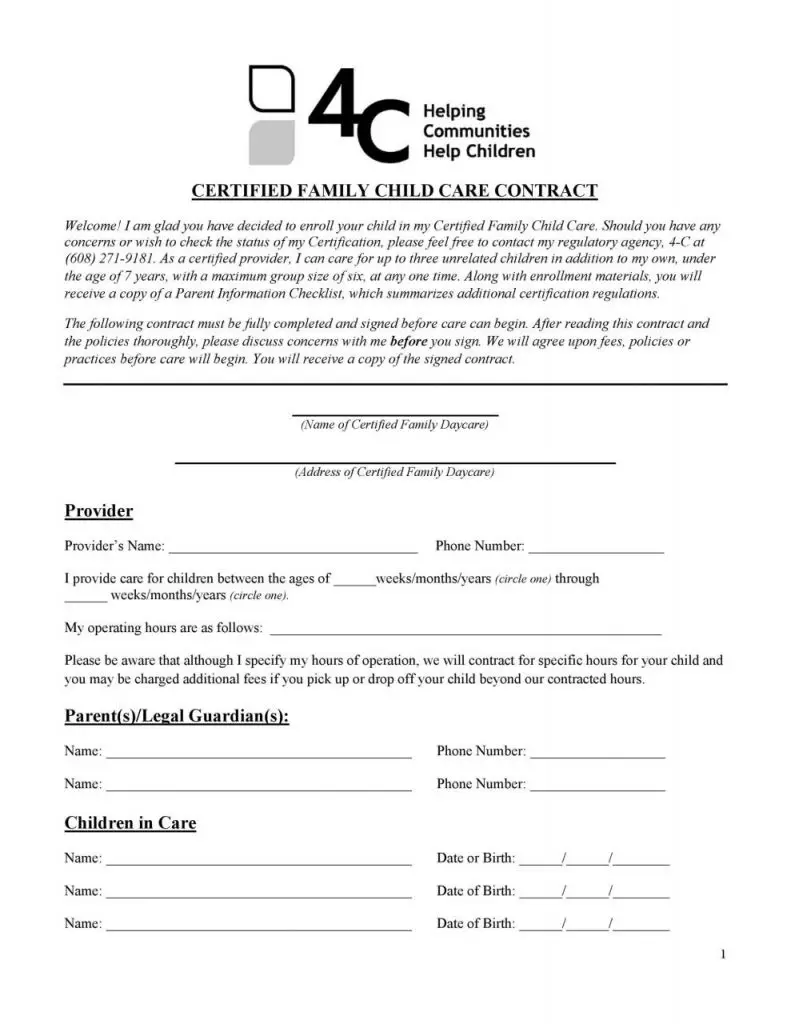 50 plantillas de contrato de guardería, cuidado infantil y cuidado de ...