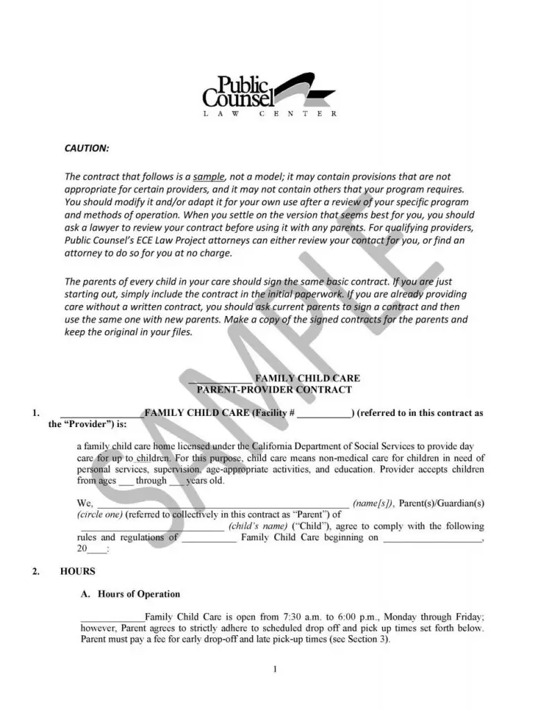 50 plantillas de contrato de guardería, cuidado infantil y cuidado de ...