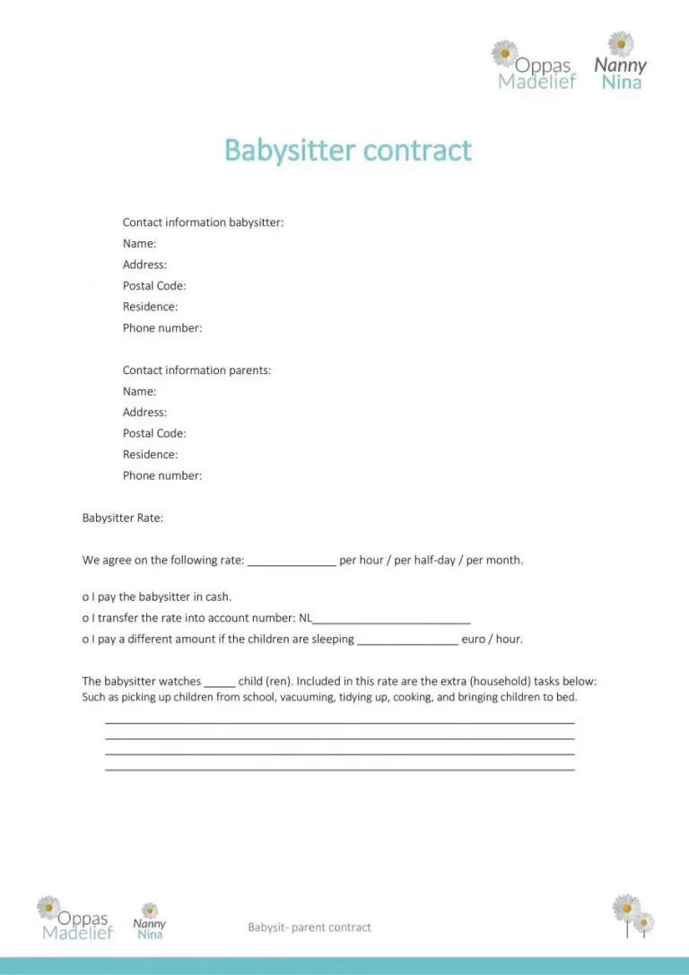 50 plantillas de contrato de guardería, cuidado infantil y cuidado de ...