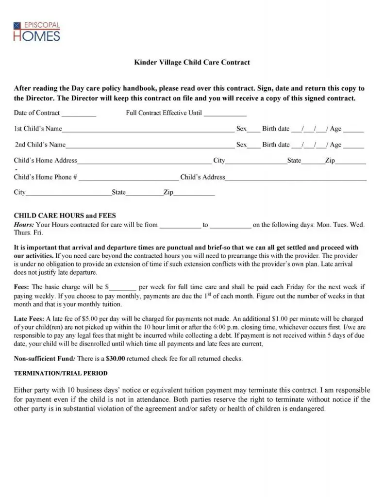 50 plantillas de contrato de guardería, cuidado infantil y cuidado de ...