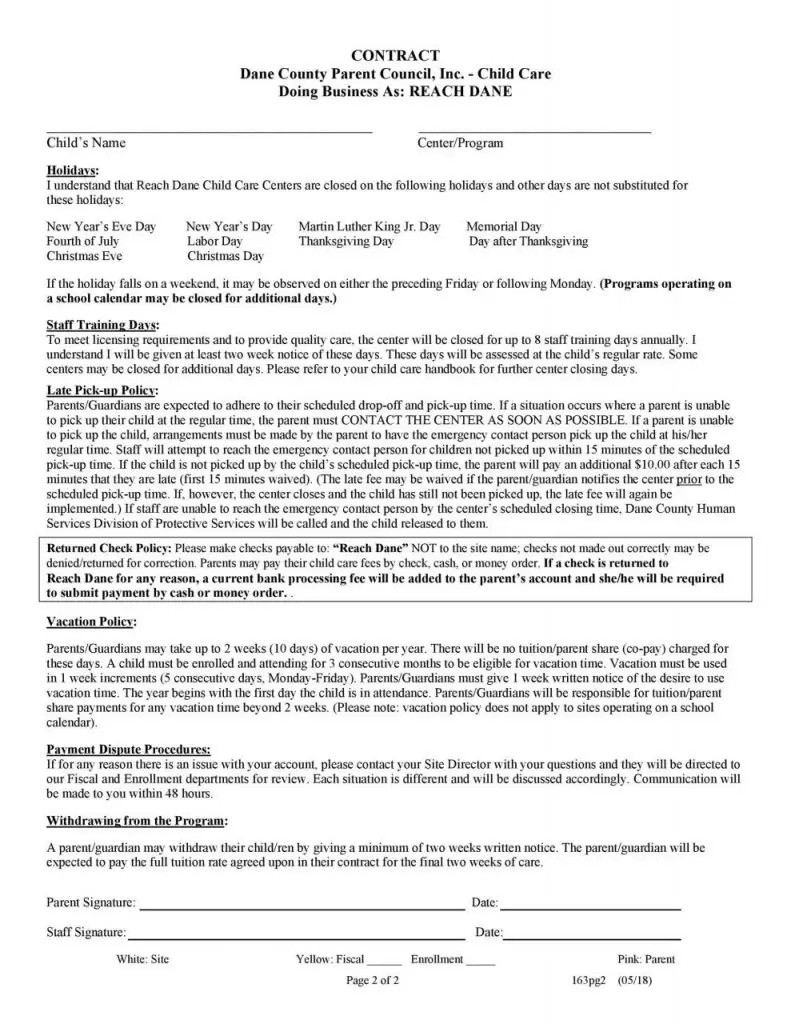 50 plantillas de contrato de guardería, cuidado infantil y cuidado de ...