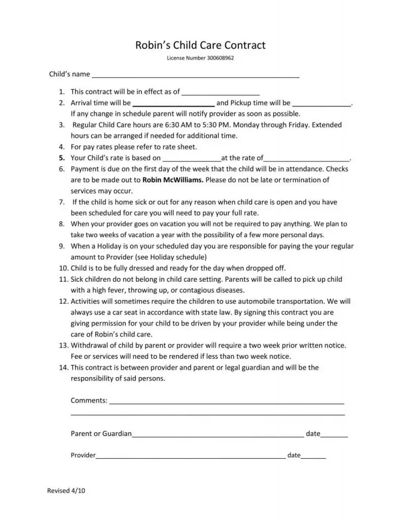 50 plantillas de contrato de guardería, cuidado infantil y cuidado de ...