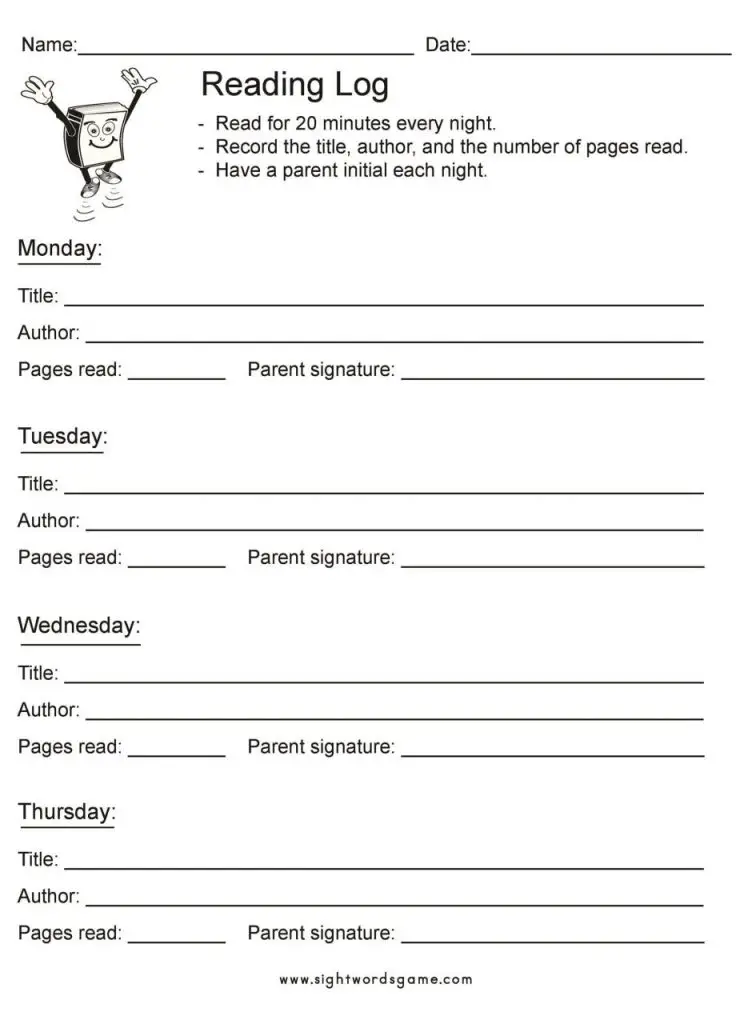 47 plantillas imprimibles de registros de lectura para niños ...